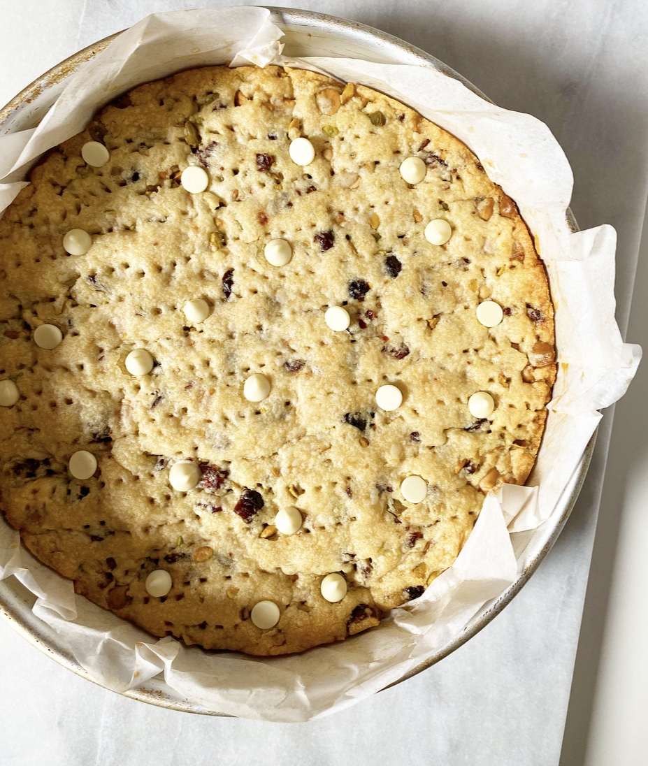 White Chocolate Cranberry Pistachio Shortbread Wedges | e2 bakes brooklyn
